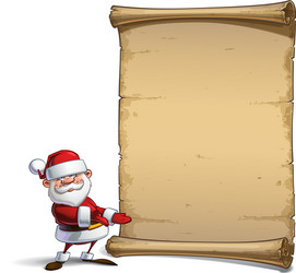Happy santa scroll blank label pointing Royalty Free Vector