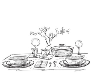 Hand drawn wares romantic dinner Royalty Free Vector Image