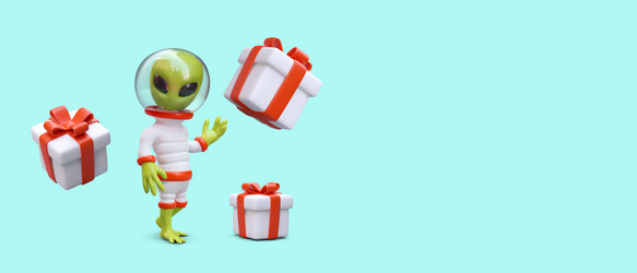 3d green alien gift boxes mystical gifts packed Vector Image