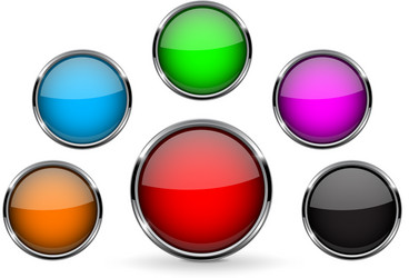 Red round glass button with chrome frame Vector Image
