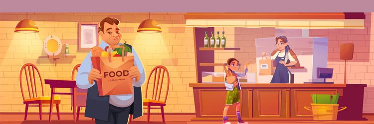 Cartoon grocery shop with people Royalty Free Vector Image