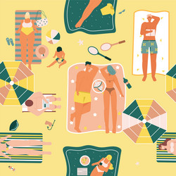 Crowds on a beach seen from top view sunbather Vector Image