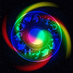 Zodiac signs in space around eye Royalty Free Vector Image