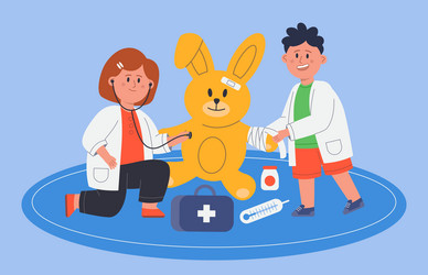 Cute children playing doctor together Royalty Free Vector
