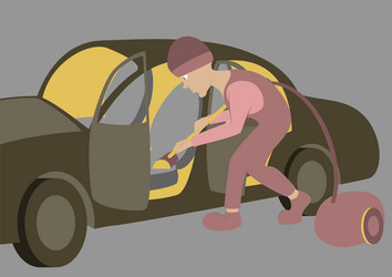 Cleaning car interior worker Royalty Free Vector Image