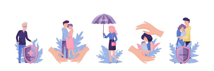 Insurance with people character umbrella Vector Image