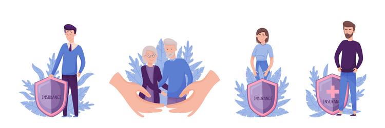 Insurance with people character shield Royalty Free Vector