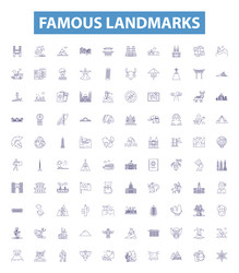 Famous landmarks line icons signs set design Vector Image