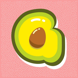 Ripe avocado with pit font abc letter r Royalty Free Vector