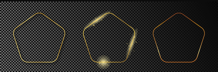 Gold glowing pentagon shape frame with shadow Vector Image