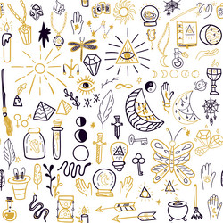 Dotwork magic pentagram seamless pattern Vector Image