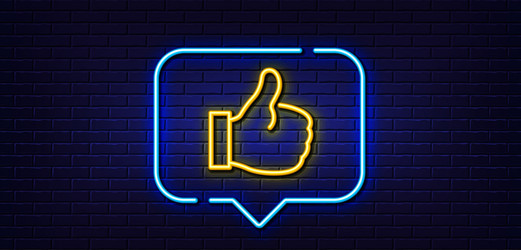 Like line icon thumbs up sign neon light speech Vector Image
