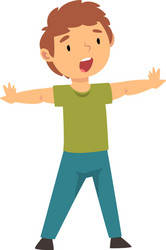 Happy cartoon boy with hands up Royalty Free Vector Image