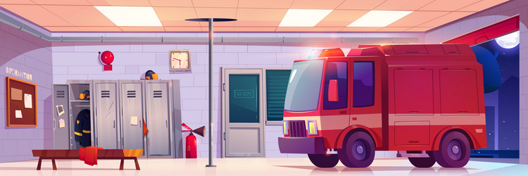 Cartoon fire station interior design Royalty Free Vector