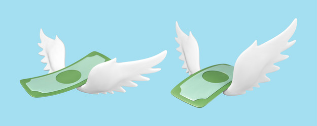 Flying dollar bill with white wings isolated Vector Image