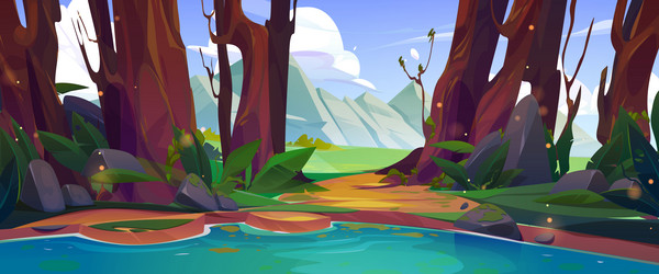 Forest summer valley scene with lake mountain Vector Image