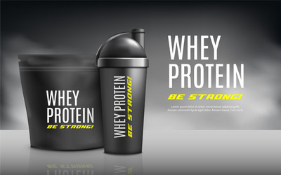 Whey protein banner with nutrition jar Royalty Free Vector