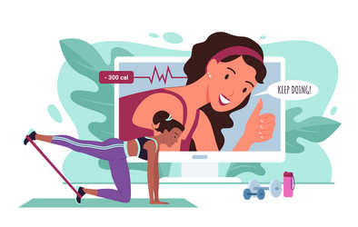 Cute girl training with dumbbell fitness Vector Image