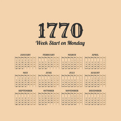 Historic calendar 1776 start on monday Royalty Free Vector