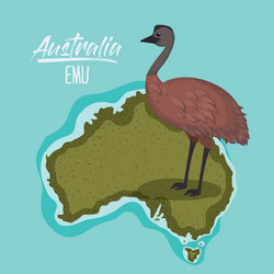 Australia emu poster with outdoor scene Royalty Free Vector