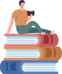 Reader man reading book seated in book character Vector Image