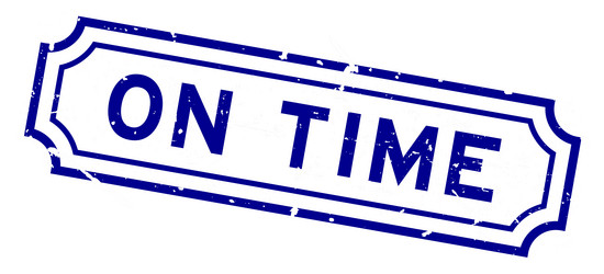 Grunge black on time word rubber seal stamp Vector Image