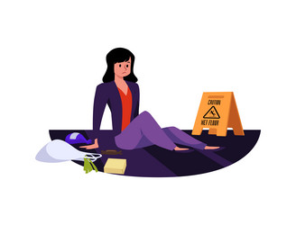 Upset fallen woman sitting on floor flat style Vector Image