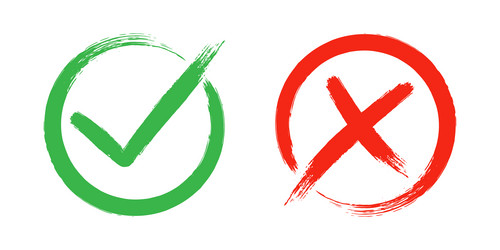 Dirty grunge cross x and tick ok check marks set Vector Image