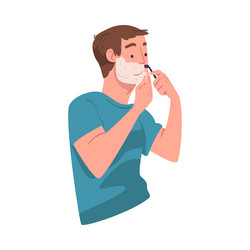 Man character in bathroom doing hygiene procedure Vector Image