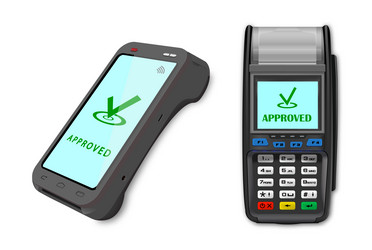 Realistic black 3d payment machine close-up Vector Image