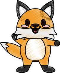 Color background with cute kawaii animal fox Vector Image