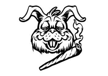Psychedelic bunny mind blowing smoke weed outline Vector Image