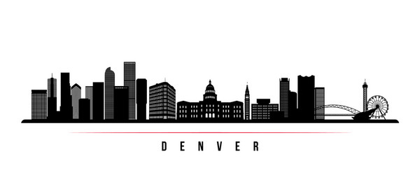 Denver skyline horizontal banner black and white Vector Image