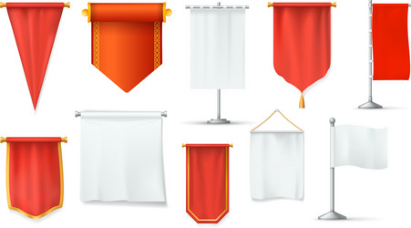 Realistic red textile banners set isolated Vector Image