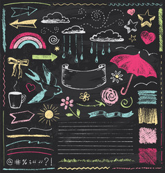 Hand drawn chalk romantic elements set Royalty Free Vector