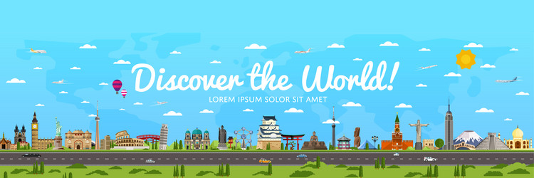 Discover the world poster with famous attractions Vector Image