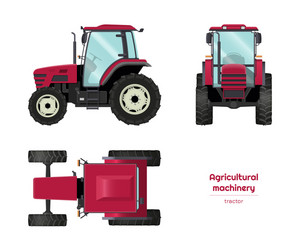 Outline blueprint tractor side front and top Vector Image