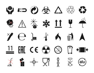 Packaging icons package signs set Royalty Free Vector Image