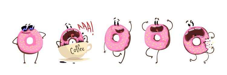 Funny donuts characters set sweet humanized Vector Image