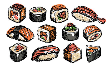 Sushi types Royalty Free Vector Image - VectorStock