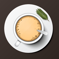 Cup of black tea top view on cardboard Royalty Free Vector