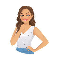 Woman thinking making idea Royalty Free Vector Image