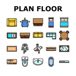 Floor plan interior furniture icons set Royalty Free Vector