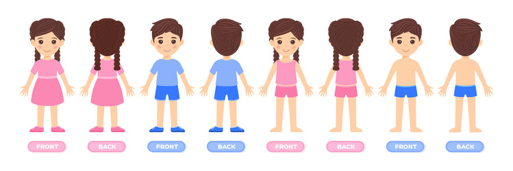Boy and girl front and back views children Vector Image