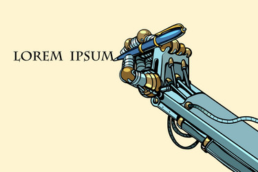 Robot hand holding pen signature document signing Vector Image