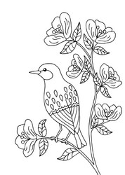 Bird sitting on a branch coloring page Royalty Free Vector