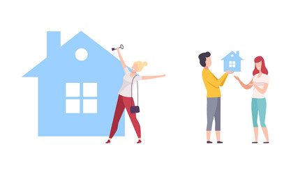 Smiling people having own house and dwelling Vector Image