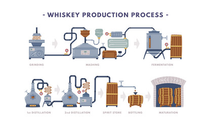 Whiskey production process with distillation Vector Image