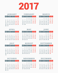 Calendar for 2017 year on white background week Vector Image