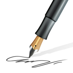 Close up of a fountain pen and signature Vector Image